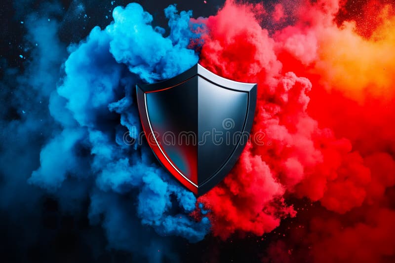 A Black Shield with Red and Blue Smoke Coming Out of it Stock Photo ...