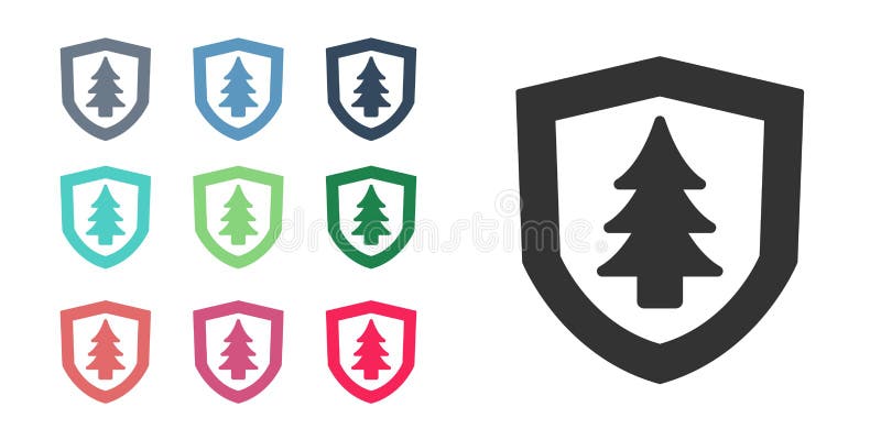Black Shield with Tree Icon Isolated on White Background. Eco-friendly ...
