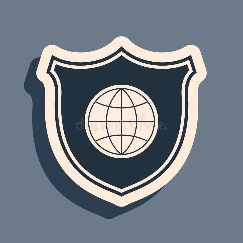 Black Shield with World Globe Icon Isolated on Grey Background ...