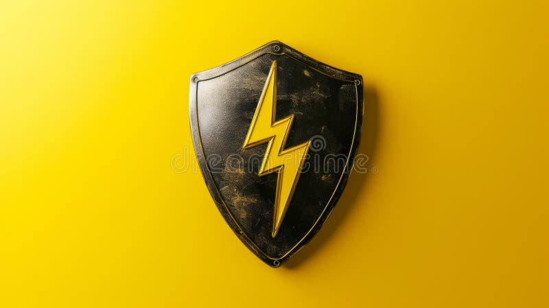 Black Shield with Yellow Lightning Bolt on Yellow Background Stock ...