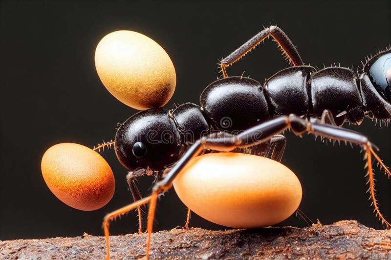 Black Shiny Ant on Branch on Dark Green Background. Stock Illustration ...