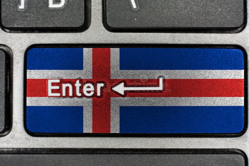 Black Shiny Keyboard Closeup, Focus on the Enter Key Iceland Flag Stock ...