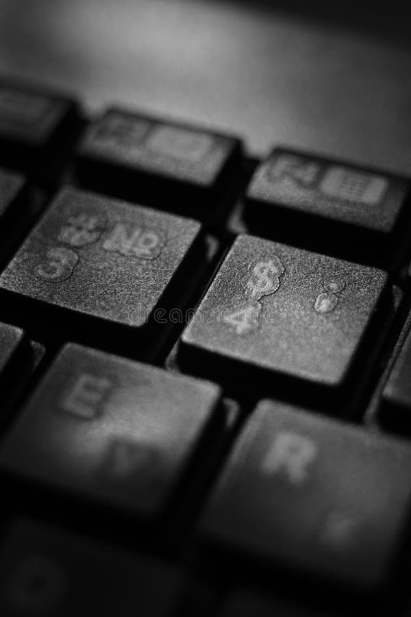 Black Shiny Keyboard Closeup View. Black and White Photo Stock Photo ...
