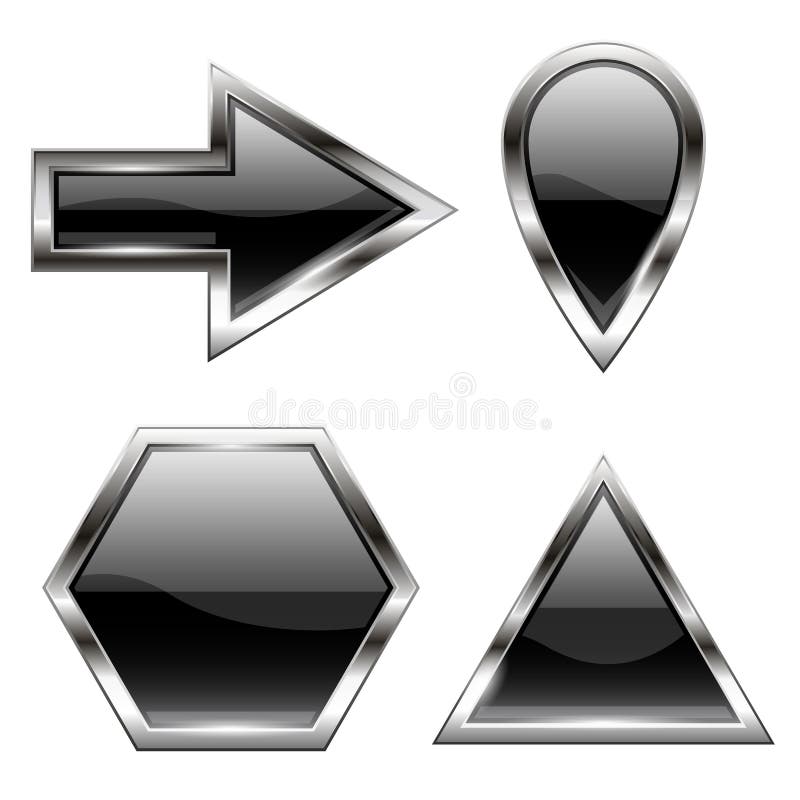 Black Shiny Web Icons with Metal Frame Stock Vector - Illustration of ...