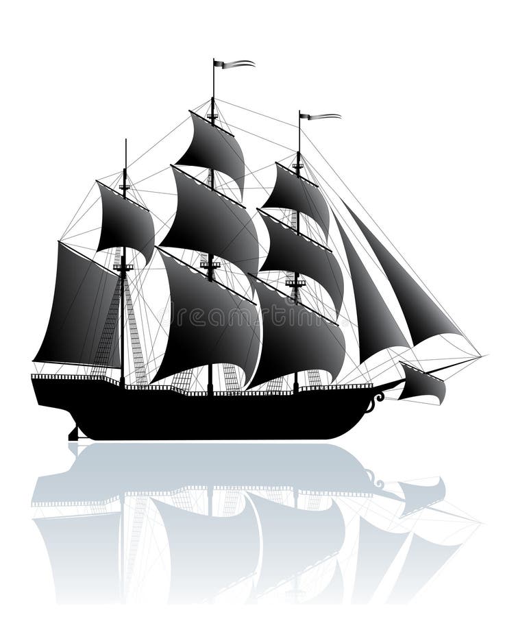 Black ship stock vector. Illustration of flag, drawing - 8621559