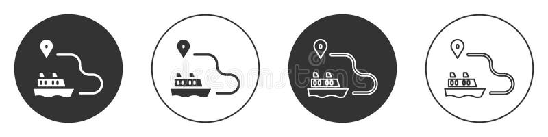 Black Ship Line Path of Ship Sea Route with Start Point GPS and Black ...