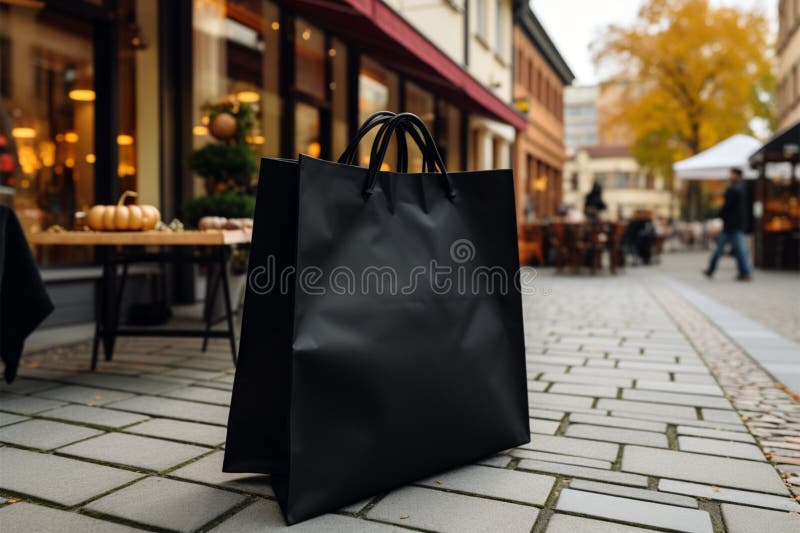 A Black Shopping Bag Sitting on Top of a Table Stock Illustration ...