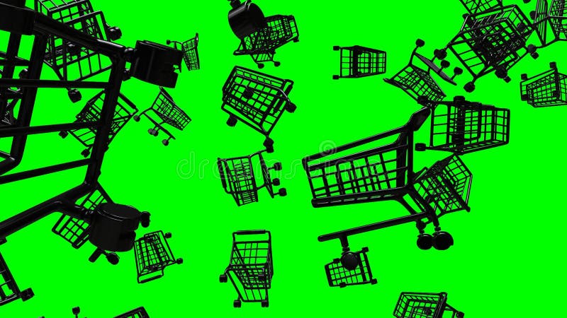 Black Shopping Carts on Green Screen. Stock Video - Video of chroma ...