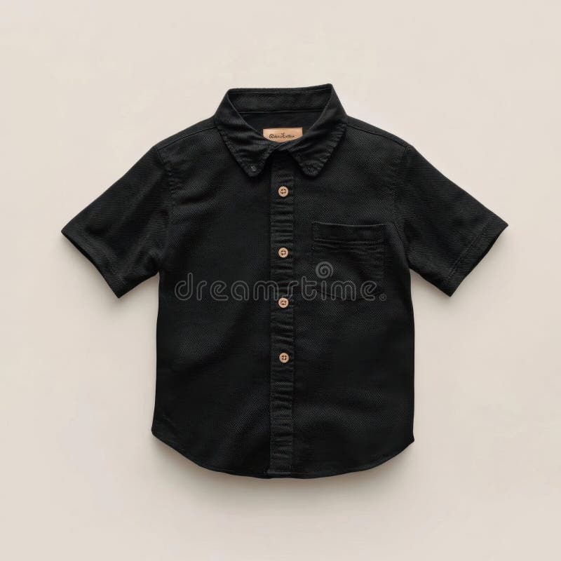 Black Short Sleeve Button Down Shirt for Kids Stock Illustration ...