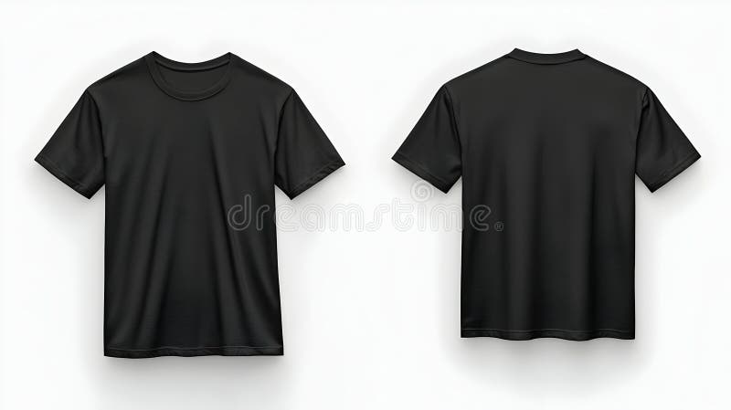 Black Short-Sleeved T-Shirt Displayed in Both Front and Back ...
