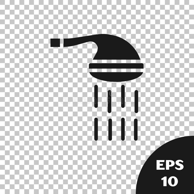 Black Shower Head with Water Drops Flowing Icon Isolated on Transparent ...