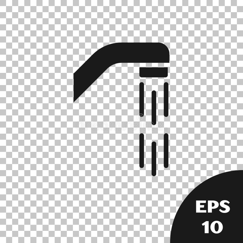 Black Shower Head with Water Drops Flowing Icon Isolated on Transparent ...