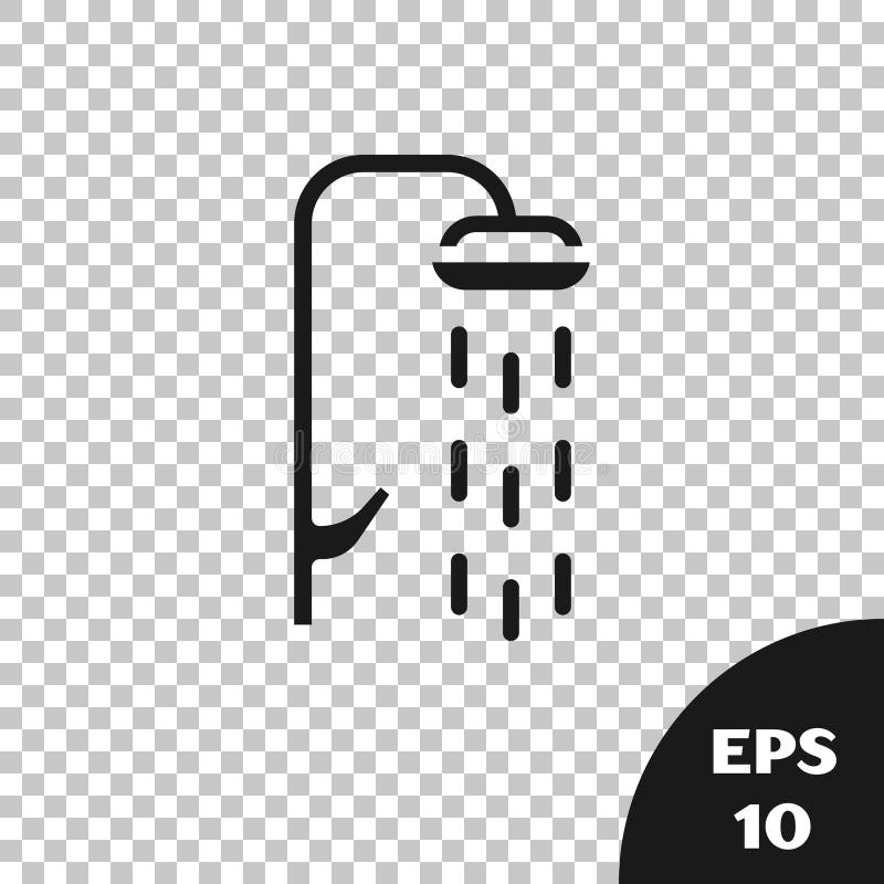 Black Shower Head with Water Drops Flowing Icon Isolated on Transparent ...