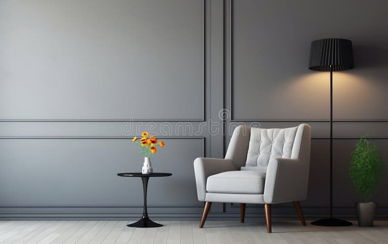 Black Side Table with Grey Wall Panels. Generative AI Stock ...