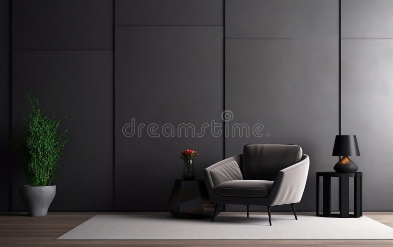 Black Side Table with Grey Wall Panels. Generative AI Stock ...