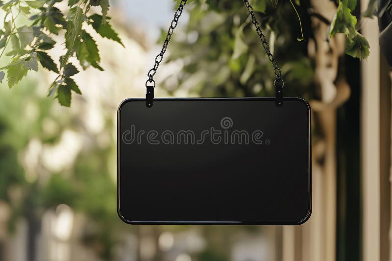 A Black Sign Hanging from a Tree Stock Illustration - Illustration of ...