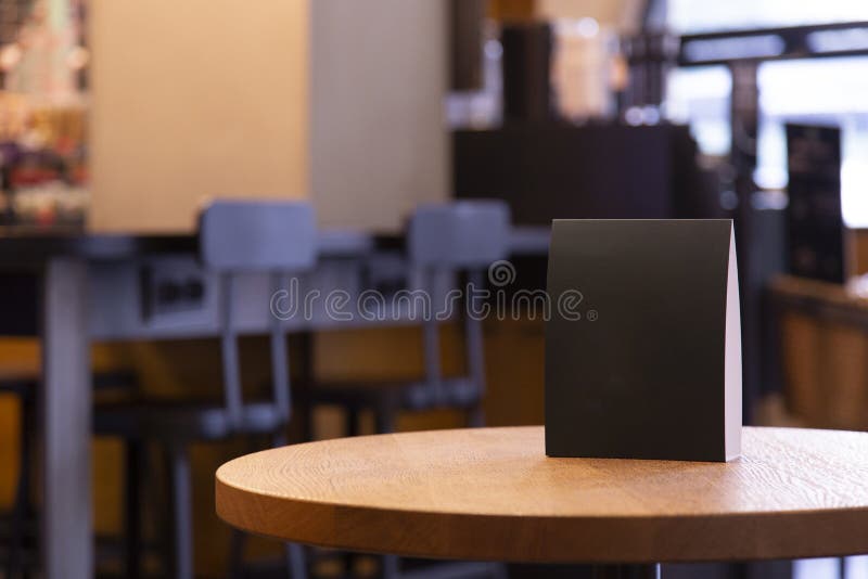 Black Sign on Restaurant Table for Advertising Stock Image - Image of ...