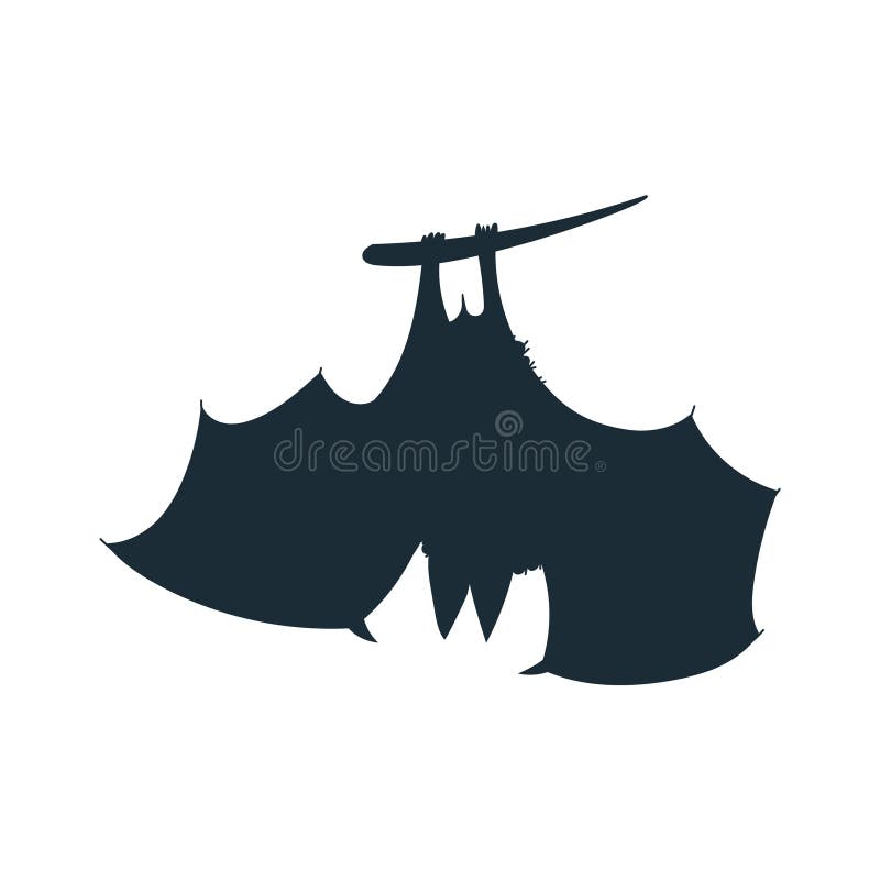 Black Silhouette of Bat Hanging on Branch Flat Style, Vector ...