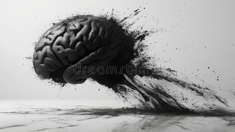 A Black Silhouette of a Brain with an Ink Splatter Effect Abstractly ...