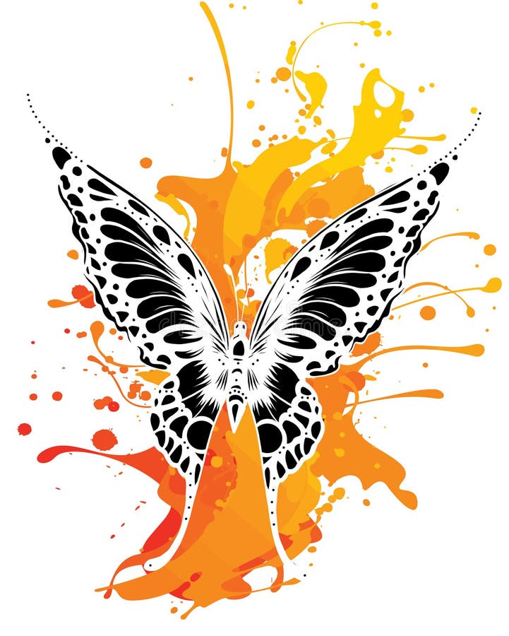 Black Silhouette of Butterfly Hand Draw Illustration Stock Vector ...