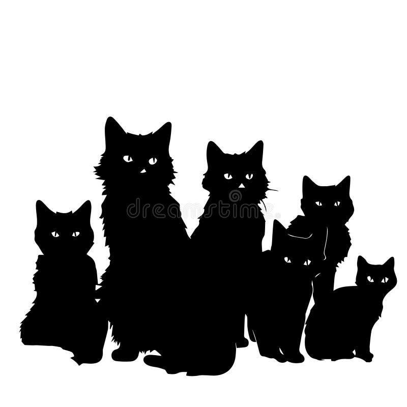 A Black Silhouette Cat Groups Vector Illustration. Stock Vector ...