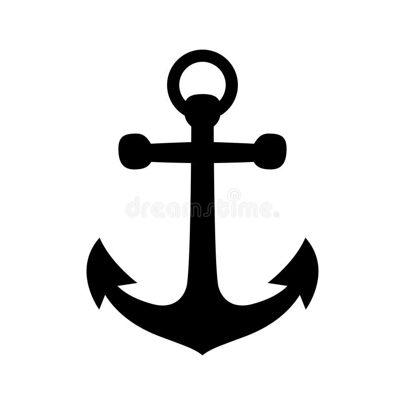 Black Silhouette of a Classic Ship Anchor Icon Isolated on White ...