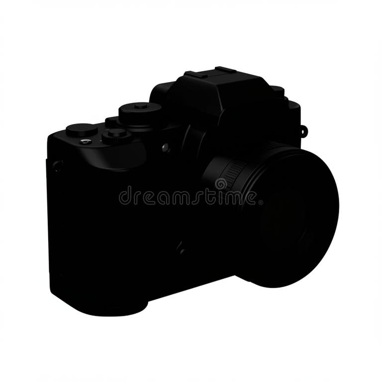 Black Silhouette of a Compact DSLR Camera on a Plain White Background ...