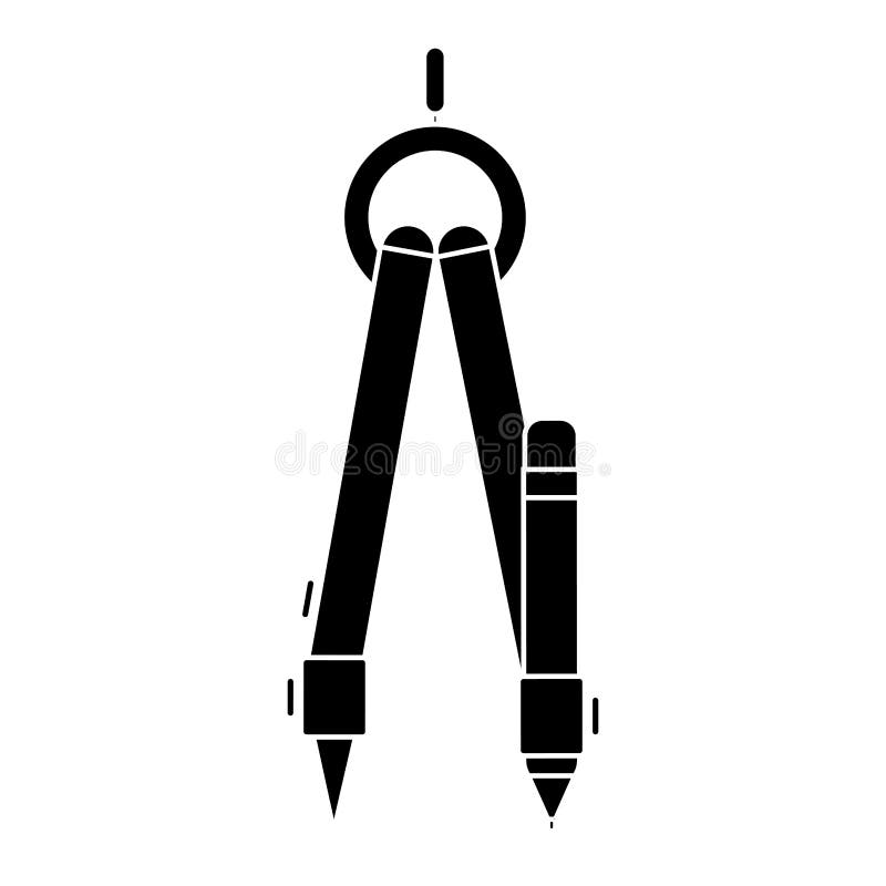 Black Silhouette Compass with Pencil Stock Vector - Illustration of ...