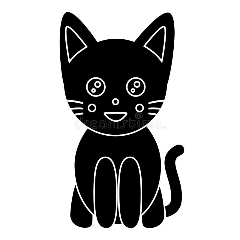 Black Silhouette of Cute Cat, Glyph Icon Flat Vector Stock Illustration ...