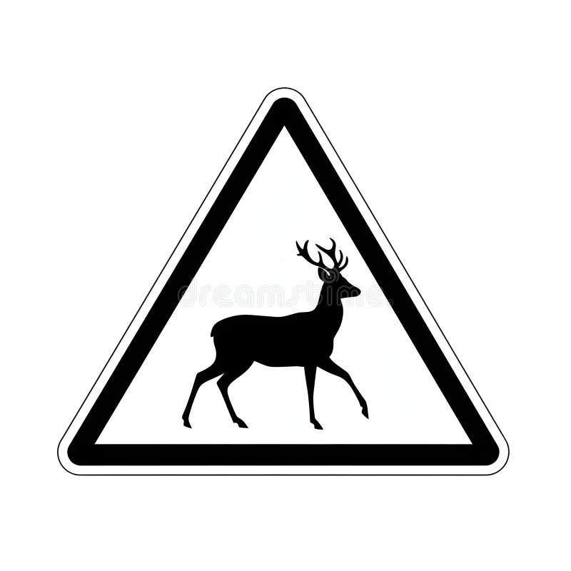 Black Silhouette of Deer Inside a Warning Triangle Road Sign Stock ...