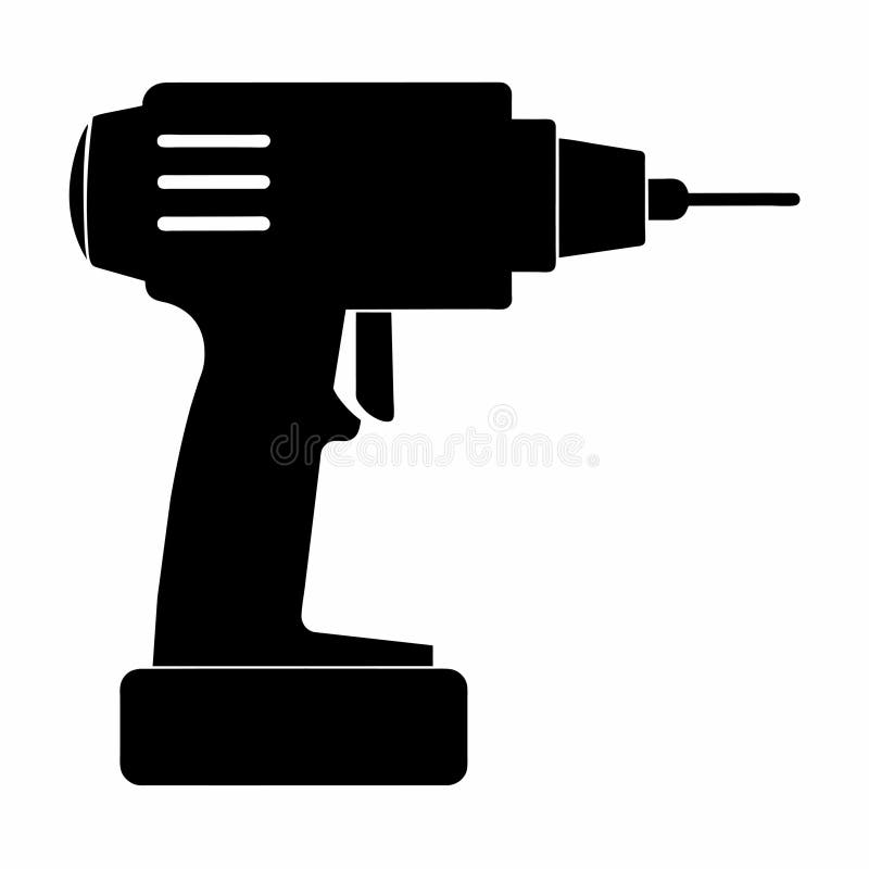 Black Silhouette of a Drill Isolated on a White Background. Concept of ...