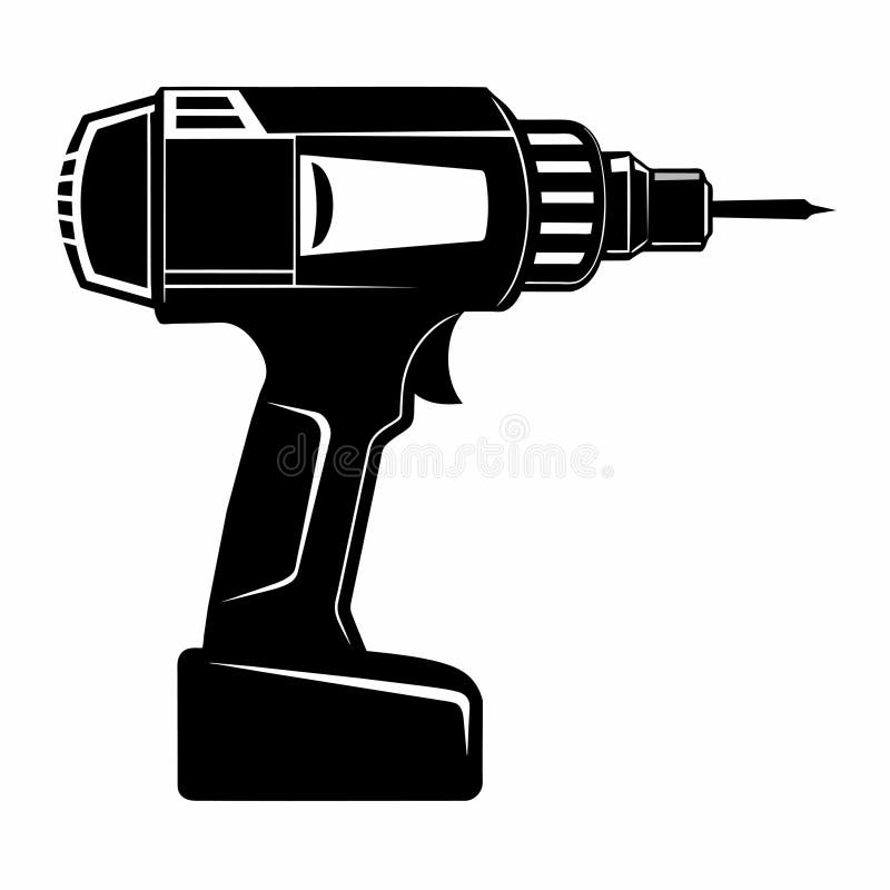 Black Silhouette of a Drill Isolated on a White Background. Concept of ...