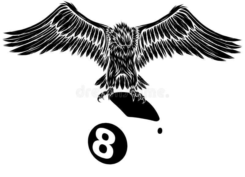 Black Silhouette of Eagle with Billiard 8 Ball Stock Vector ...