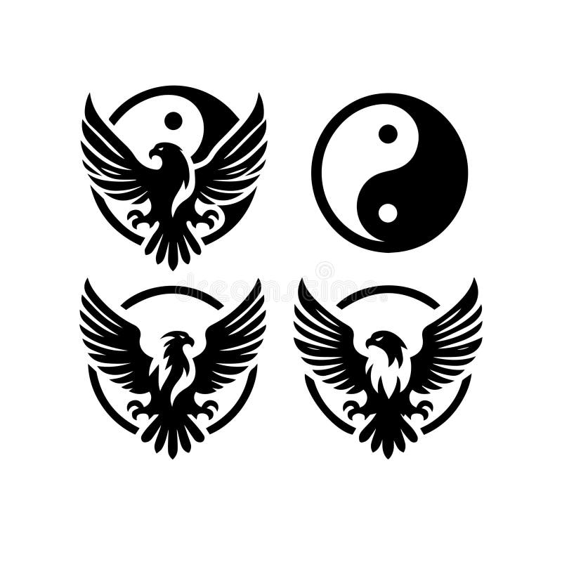 Black Silhouette Eagle Solid Icons Set Vector Stock Vector ...