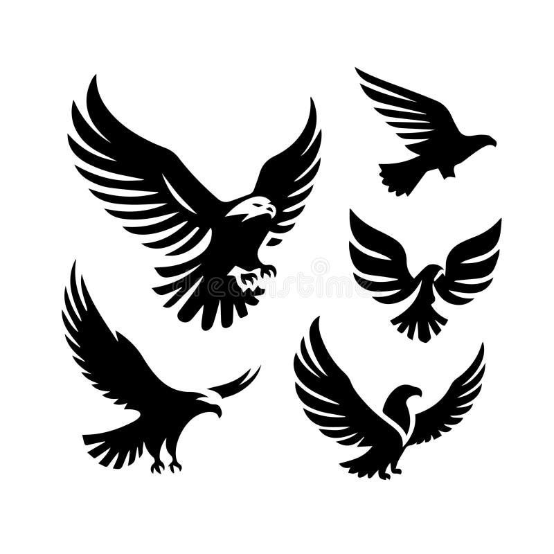 Black Silhouette Eagle Solid Icons Set Vector Stock Vector ...