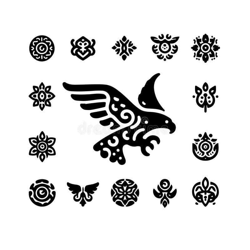 Black Silhouette Eagle Solid Icons Set Vector Stock Vector ...