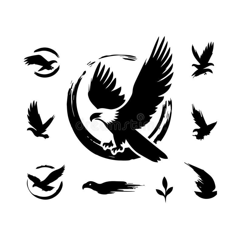 Black Silhouette Eagle Solid Icons Set Vector Stock Vector ...