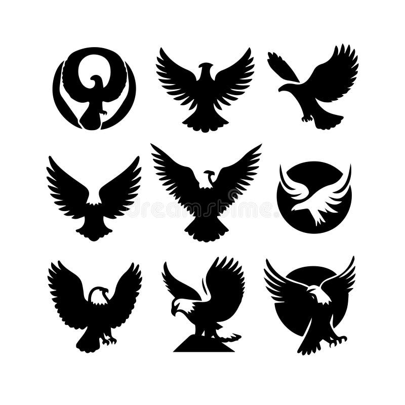Black Silhouette Eagle Solid Icons Set Vector Stock Vector ...