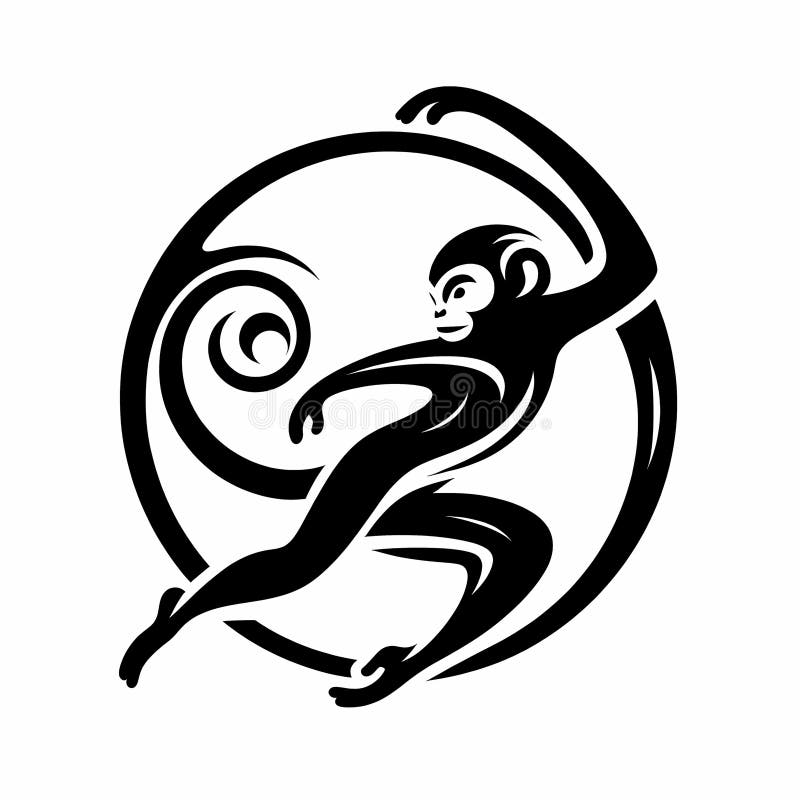 Black Silhouette of an Expressive Monkey Swinging Energetically within ...