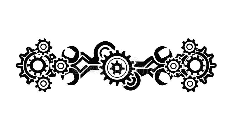 Black Silhouette Gear Border, Abstract Mechanical Element, Vector ...