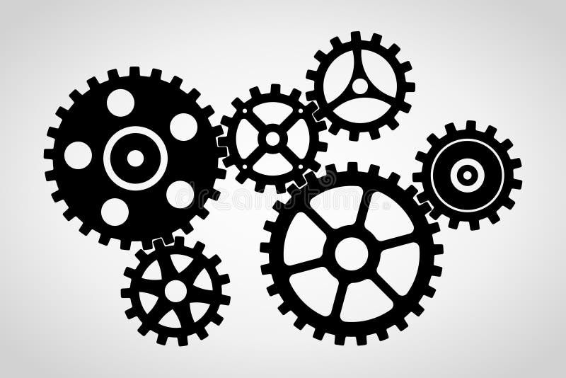 Gear Set Small and Big, Black Silhouette Stock Vector - Illustration of ...