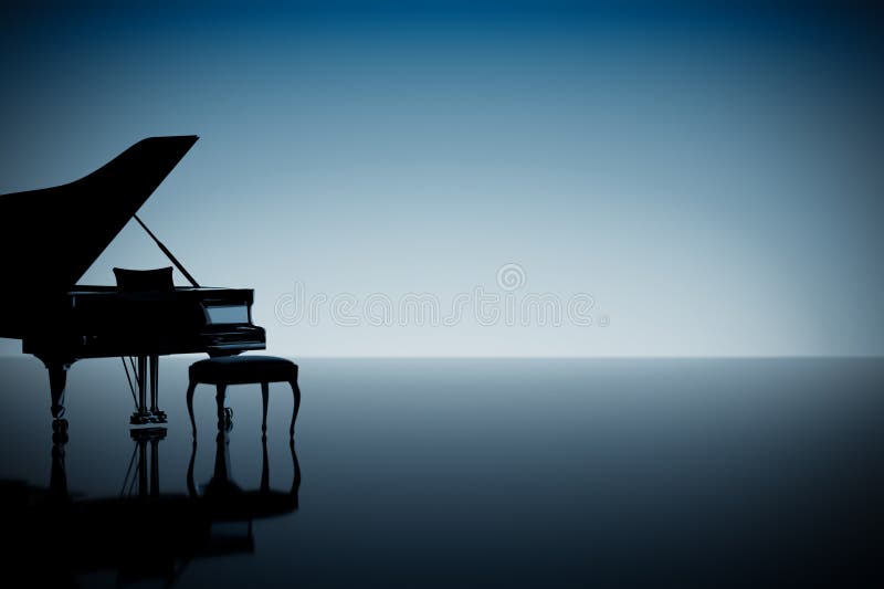 Black Silhouette of a Grand Piano with Its Lid Open and a Stool. 3d ...