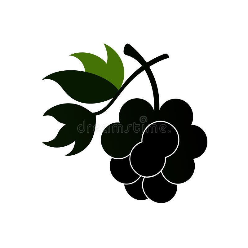 Black Silhouette Grape Cluster with Leaves Stock Illustration ...