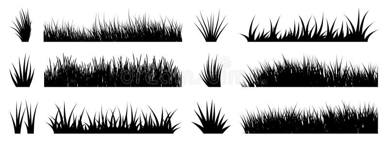 Black Silhouette Grass Texture. Set of Horizontal Grass Silhouette ...