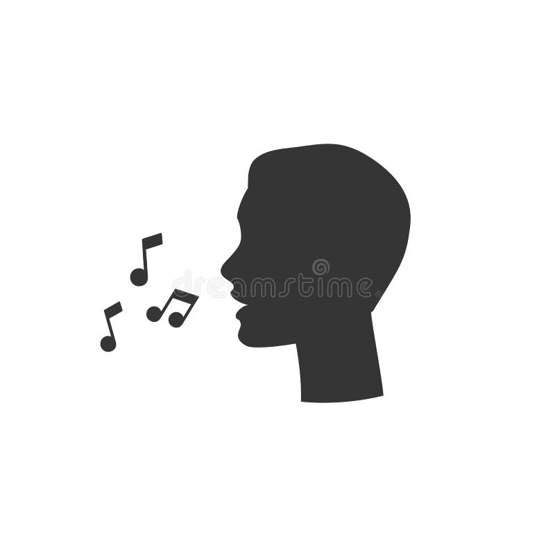 Black Silhouette Head Man and Note As Singing Icon. Stock Vector ...