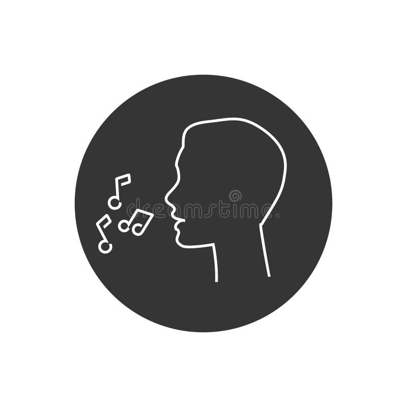 Black Silhouette Head Man and Note As Singing Line Icon Set. Stock ...