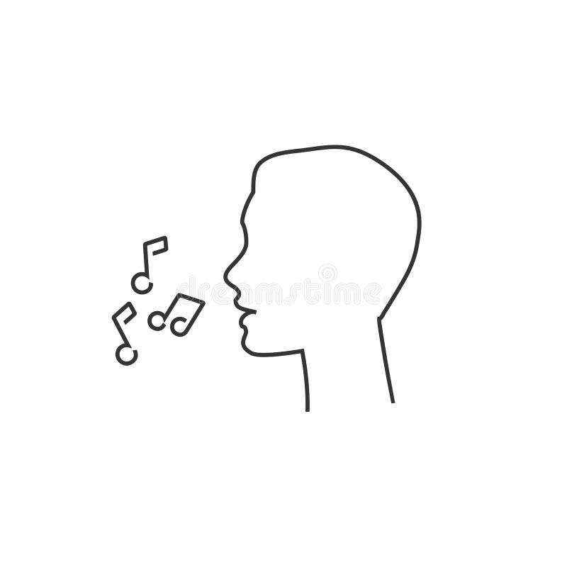 Black Silhouette Head Man and Note As Singing Line Icon Set. Stock ...