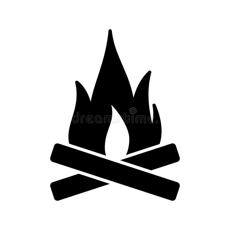 Black Silhouette Icon of Campfire with Flames and Crossed Logs Stock ...