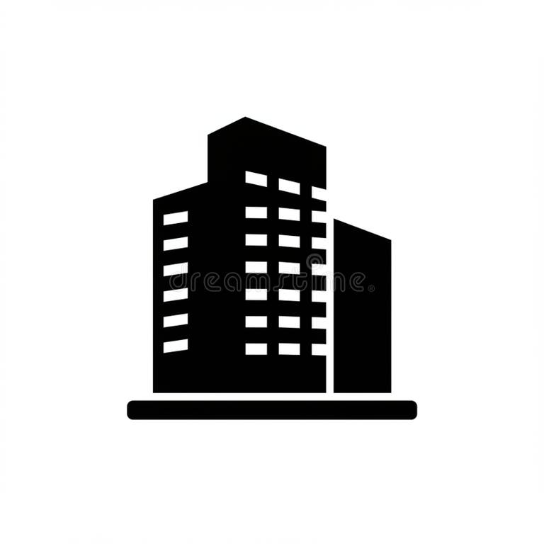 Black Silhouette Icon Depicting a Cityscape Featuring Modern, Multi ...