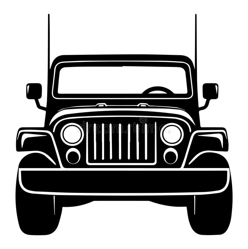 Front View of a Classic Jeep Vehicle Black Silhouette Stock Vector ...